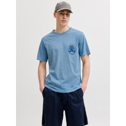 Jack & Jones T-Shirt JACK & JONES "JPRBLUMAXWELL SS TEE", Jungen, Gr. M, riviera, Jersey, Obermaterial: 100% Baumwolle, bedruckt, regular fit normal, Rundhals, gerader Abschluss, Shirts T-Shirt, mit Print