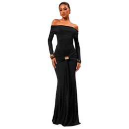 Jerseykleid MODA MINX "Samantha Off Shoulder Dress", Damen, Gr. L, EURO-Gr&ouml;&szlig;en, schwarz, 100% Polyester, unifarben, lang, Carmenausschnitt, Kleider Jerseykleid, im schulterfreien Design