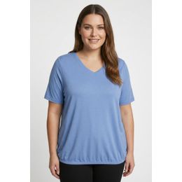 V-Shirt Only CARMAKOMA "CARCORAL S/S V-NECK TEE JRS", Damen, Gr. L, blau (cornflower blau), Jersey, Obermaterial: 65% Polyester, 35% Viskose, unifarben, regular fit normal, V-Ausschnitt, Shirts