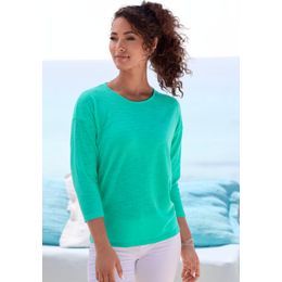 Langarmshirt Vivance "mit modischer Struktur", Damen, Gr. 32/34, blau (t&uuml;rkis), Strick, Obermaterial: 65% Polyester (REPREVE), 35% Baumwolle, Strukturmuster, unifarben, Basic, bequem, Rundhals, Shirts Langarmshirt, aus b&uuml;gelfreier, luftiger Qualit&auml;t mit Baumwolle