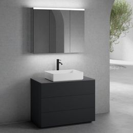 neoro n50 Unterschrank B: 100 cm mit 3 Ausz&uuml;gen, Waschtisch B: 58 cm wei&szlig; matt, mit Spiegelschrank,, BN0065WM+BN0453BM+BN0403GR+BN0474MI,