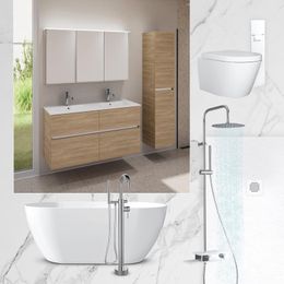 evineo ineo Bad mit M&ouml;belanlage & Spiegelschrank B: 120 cm, WC, Wanne & Dusche, inkl. Armaturen und Duschkabine, BE-Bad-Set9,