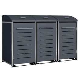 DEGAMO M&uuml;lltonnenbox KIEL 211x83x136cm f&uuml;r 3x Tonne 120 und 240 Liter, Stahl anthrazit + Edelstahl