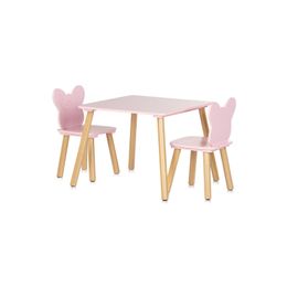 Chipolino Kinder Tischset Holztisch, 2 Holzst&uuml;hle, Kindersitzgruppe, 3-teilig rosa