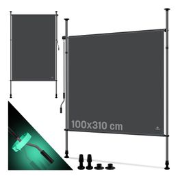 Kesser&reg; Klemmmarkise Senkrechtmarkise au&szlig;en Ausziehbar & Blickdicht Vertikalmarkise mit Handkurbel ohne Bohren Balkon-Sichtschutz & Windschutz f&uuml;r Garten & Terrasse Wasserfest