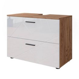 VICCO Waschbeckenunterschrank, Wei&szlig; Hochglanz, Honigeiche, Holzwerkstoff, 2 F&auml;cher, 2 Schubladen, Rechteckig, 80x58.6x41 cm, Badezimmer, Badezimmerschr&auml;nke, Waschbeckenunterschr&auml;nke