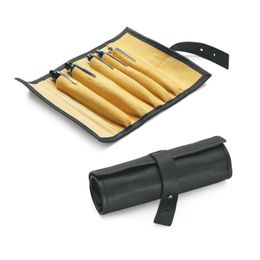 Manufactum Stiftrolle aus chromgegerbtem Rindnappa-Leder und Ziegenvelours, 5 Stifttaschen, Patronentaschenverschluss, 16,5x21 cm, 60 g
