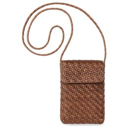 Allan K Leder-Handytasche geflochten, Braun