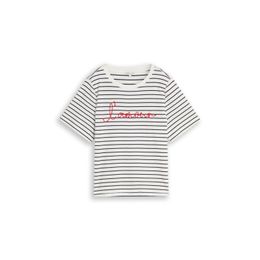 Tom Tailor Damen T-Shirt mit Schriftzug, wei&szlig;, Gestreift, Gr. XXL