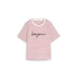 Tom Tailor Damen T-Shirt mit Schriftzug, rot, Gestreift, Gr. XXL