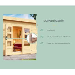 Karibu Gartenhaus mit bepflanzbarem Dach - 297x237x225cm - naturfarben -