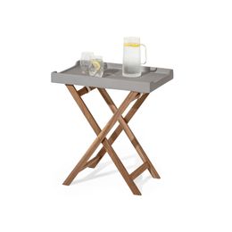 Tchibo - Tabletttisch mit Polyzement-Tablett - 55x35x60cm - hellgrau - Holz / Akazienholz / Polyzement