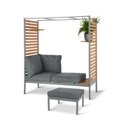 Tchibo - ScanCom Outdoor-Lounge mit Fu&szlig;hocker - 151x77x170cm - hellgrau - Aluminium / Polyester / Eukalyptus-Massivholz