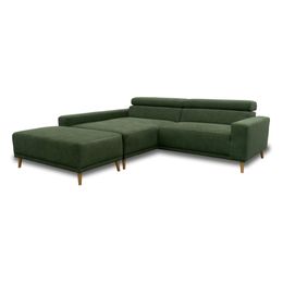 Domo Eck-Schlafsofa &raquo;Malm&ouml;&laquo; mit Hocker - 248x172x72cm - dunkelgr&uuml;n - Polyester / Acryl / Holz