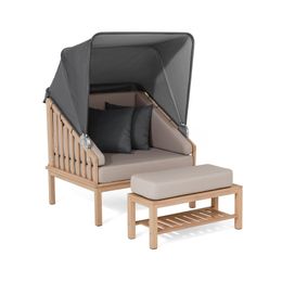 Tchibo - Premium-Lounge-Strandkorb mit Sonnenschutz-Dach und Fu&szlig;teil - 113,5x105x173cm - hellgrau - Akazienholz / Polyester / Plastik