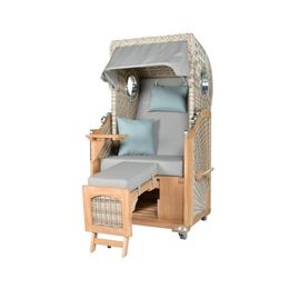 DeVries Teak-Strandkorb - 91x129x157cm - hellbraun - Holz / Polyethylen / Schaumstoff