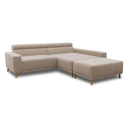 Domo Ecksofa mit Hocker &raquo;Helsingborg&laquo; - 172x248x44cm - braun - Polyester / Holz / Vlies