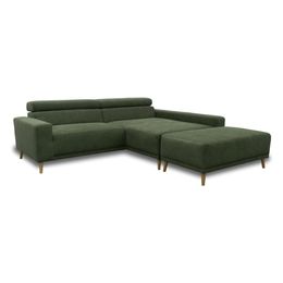 Domo Eck-Schlafsofa &raquo;Malm&ouml;&laquo; mit Hocker - 248x172x72cm - dunkelgr&uuml;n - Polyester / Acryl / Holz