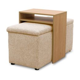 Domo Hocker mit Tisch &raquo;Kopenhagen&laquo; - 91x41x43cm - beige - Polyester / Acryl / Holz