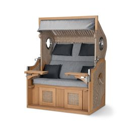 Tchibo - Premium-Strandkorb XXL mit 2 Schwenktischen - 135,5x225x165cm - anthrazit - Eukalyptusholz / Polyethylen / Acryl