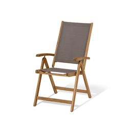 Tchibo - Hochlehner mit verstellbarer R&uuml;ckenlehne und Textilene-Bespannung - 56,5x69,5x109cm - taupe - Holz / Akazienholz / Stahl