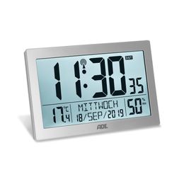 Tchibo - ADE Digitale XL-Funk-Tischuhr mit Thermometer und Hygrometer - silber