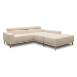 Domo Eck-Schlafsofa &raquo;Malm&ouml;&laquo; mit Hocker - 248x172x72cm - creme - Polyester / Acryl / Holz