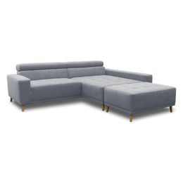Domo Ecksofa mit Hocker &raquo;Helsingborg&laquo; - 172x248x44cm - blau - Polyester / Holz / Vlies
