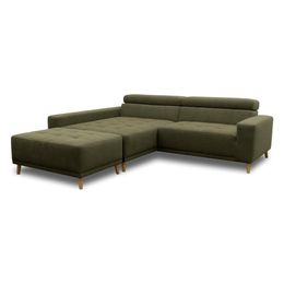 Domo Ecksofa mit Hocker &raquo;Helsingborg&laquo; - 248x172x44cm - braun - Polyester / Holz / Vlies