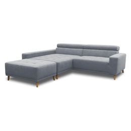 Domo Ecksofa mit Hocker &raquo;Helsingborg&laquo; - 248x172x44cm - blau - Polyester / Holz / Vlies
