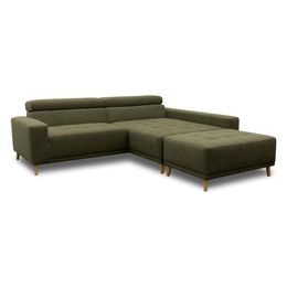 Domo Ecksofa mit Hocker &raquo;Helsingborg&laquo; - 172x248x44cm - braun - Polyester / Holz / Vlies