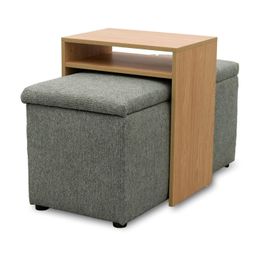Domo Hocker mit Tisch &raquo;Kopenhagen&laquo; - 91x41x43cm - grau - Polyester / Acryl / Holz