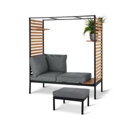 Tchibo - ScanCom Outdoor-Lounge mit Fu&szlig;hocker - 151x77x170cm - anthrazit - Aluminium / Polyester / Eukalyptus-Massivholz