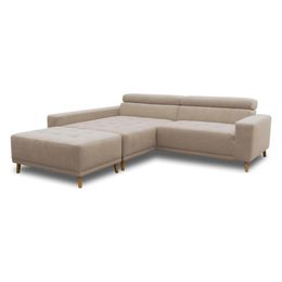 Domo Ecksofa mit Hocker &raquo;Helsingborg&laquo; - 248x172x44cm - braun - Polyester / Holz / Vlies