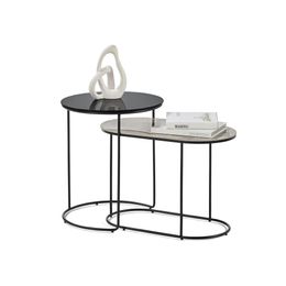 Tchibo - 2 Beistelltische mit Marmoroptik und Glasoberfl&auml;che - 66x36x45,5cm - schwarz - Glas / Holz / Keramik