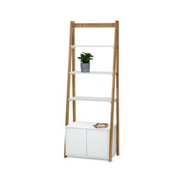 Tchibo - Leiterregal mit Schrankfach - 66,5x40x185cm - braun - Eichenholz / Holz