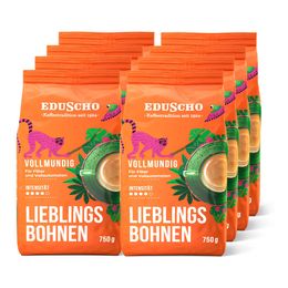 EDUSCHO Lieblingsbohnen Vollmundig - 8 x 750 g Ganze Bohne - Intensit&auml;t: 4/5
