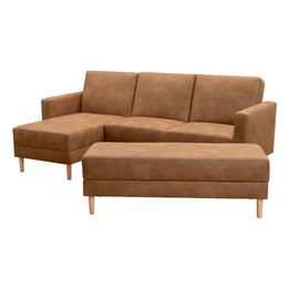 Tchibo - Federkern-Eckschlafsofa &raquo;Just More&laquo; mit Stauraumbank - 222x144x92cm - cognac - Polyester / Leder / Buchenholz