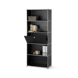 Tchibo - Hohes Metall-Regal mit einem versetzbaren Klappfach - 77x40x194,5cm - schwarz - Stahl / Metall / Kunststoff