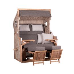 Tchibo - Strandkorb mit 2 Schwenktischen - 135x90x175cm - creme - Akazienholz / Edelstahl / Polyester