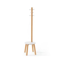 Umbra-Garderobenst&auml;nder-mit-Hocker &raquo;Pillar&laquo; - 50x50x165cm - wei&szlig; - Rubberwood-Holz / Holz / Aluminium