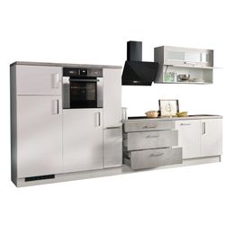 respekta-Premium-K&uuml;chenblock in Betonoptik - 350x60x200cm - schwarz - Edelstahl / Metall / Glas