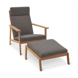 Tchibo - Komfortabler Gartensessel mit hoher R&uuml;ckenlehne inkl. Fu&szlig;lehne - 71x84x85cm - hellbraun - Akazienholz / Stahl / Polyester