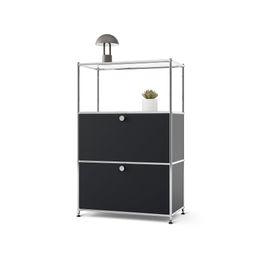 Tchibo - Kommode Metall &raquo;Cn3&laquo; mit 2 Klappenf&auml;chern - 77x40x120,5cm - schwarz - Stahl / Stahl / Glas
