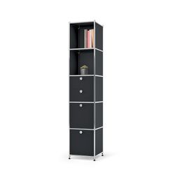Tchibo - Regal Metall &raquo;Cn3&laquo; mit 2 Klappenf&auml;chern und 2 Schubladen - 40x40x195cm - schwarz - Stahl / Stahl / Aluminium