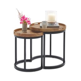 Tchibo - 2 Garten-Beistelltische mit abnehmbaren Tabletts - 56,5x55x13,5cm - schwarz - Holz / Akazienholz / Stahl