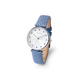 Tchibo - Armbanduhr mit Lederband und Kristallen - silber