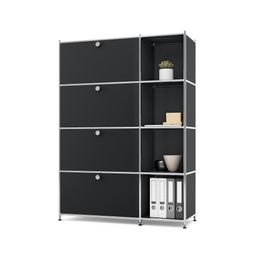Tchibo - Regal Metall &raquo;Cn3&laquo; mit 4 Klappenf&auml;chern - 115x40x158,5cm - schwarz - Stahl / Stahl / Aluminium