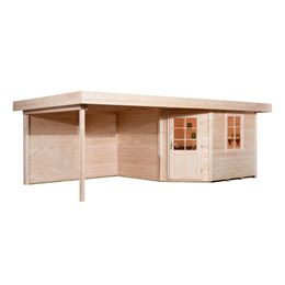 Weka Gartenhaus mit Eck-Eingang und Anbau - 586x278x237cm - braun - Holz / Holz