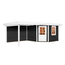 Weka Gartenhaus mit Eck-Eingang und Anbau - 586x278x237cm - grau - Holz / Holz